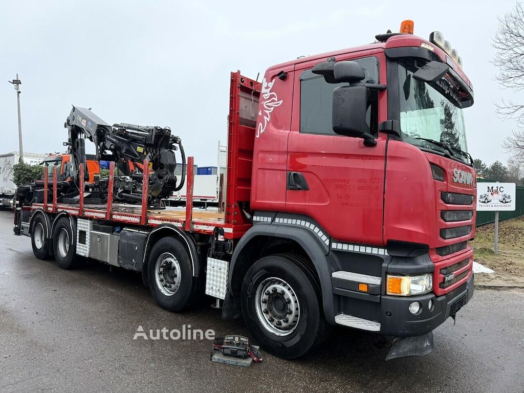 Scania R490 8x4 PRITSCHE + KRAN HIAB 377 E-4 HIPRO + JIB 100 X-4 + ROTA kamion s ravnom platformom