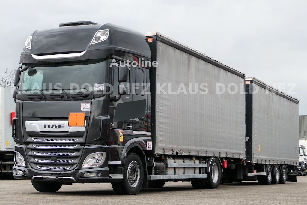 DAF XF 480 kamion sa klizna zavesa cerada + prikolica sa kliznom ceradom