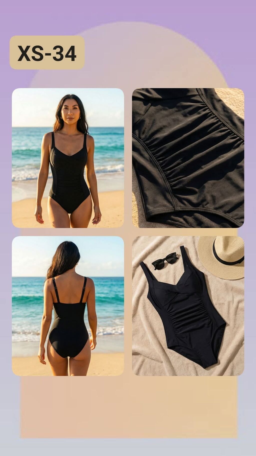 Jednodelni ženski kupaći kostim – crni, veličina XS (34) - Klasičan