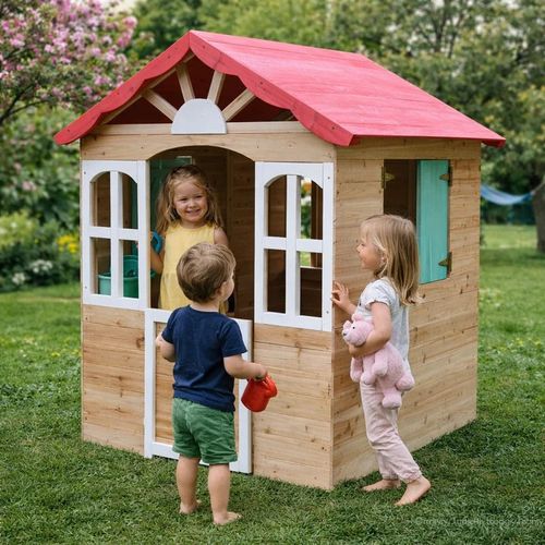 Kinder Home Dečija Drvena Kućica Za Igru Za Dvorište I Baštu 115×102×129 cm