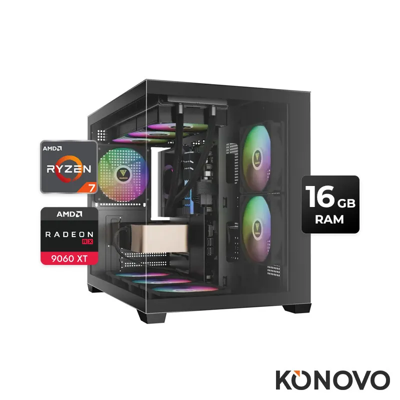 KONOVO Gaming Ryzen 7 5700 16GB RAM 1TB NVMe SSD RX 9060 XT 8GB 750W NoOS