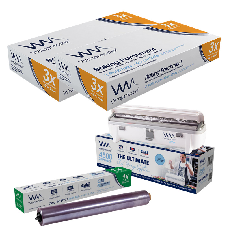 Wrapmaster Starter Set 4500 - sekač + 1 PVC + 6 papirnih rolni, 45cm