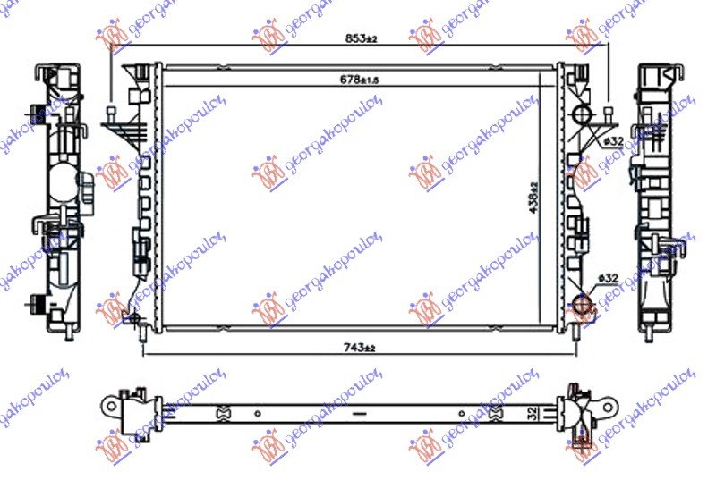 HLADNJAK MOTORA 1.9/2.0 DCi DIZEL (678x438x32) MALI NOSACI (NRF)