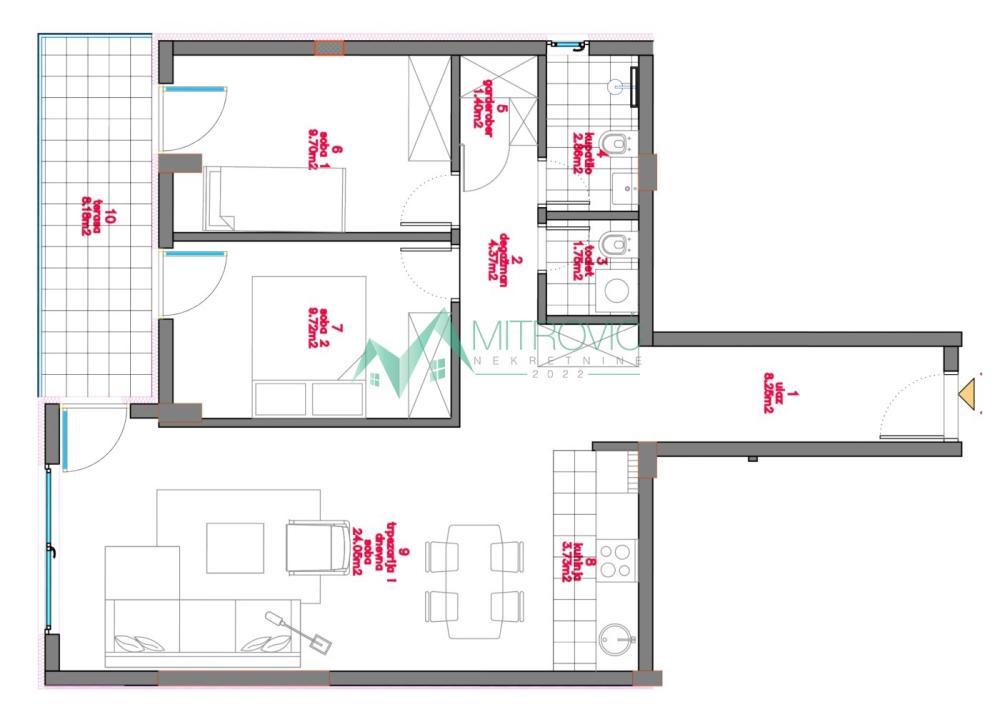 Trosoban stan na prodaju, 72m2, 187.070€