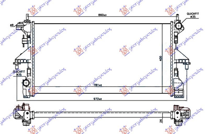 HLADNJAK MOTORA 2.3 JTD DIZEL (MAN) (+AC) (780x390) (MOTOR F1AE3481G) (NRF)
