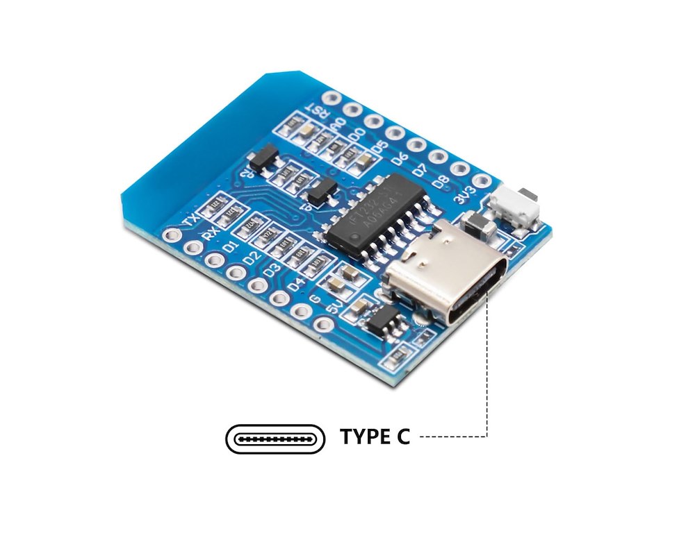 WeMos D1 Mini Type-C ESP8266 WiFi Razvojna Ploča (Arduino)