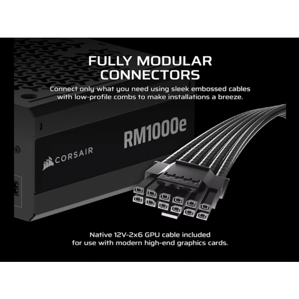 NAPAJANJE CORSAIR RM1000e 1000W/ATX 3.1/PCIe 5.1/80+GOLD/modularno/CRNA