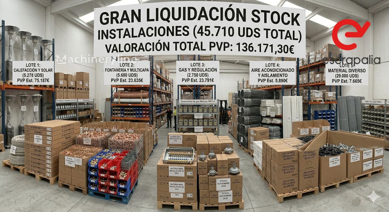Prodaje se Gran Liquidación Sector Instalaciones: Calefaccion, Fontaneria, industrijski klima uređaj na aukciji