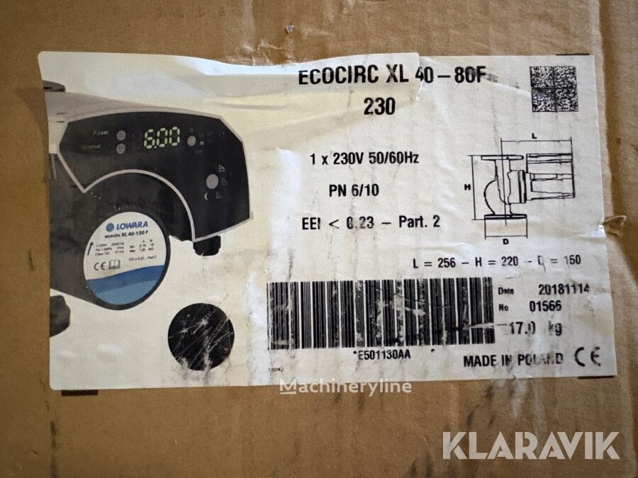 Prodaje se Lowara EcoCirc XL40 80F cirkulacionu pumpu na aukciji