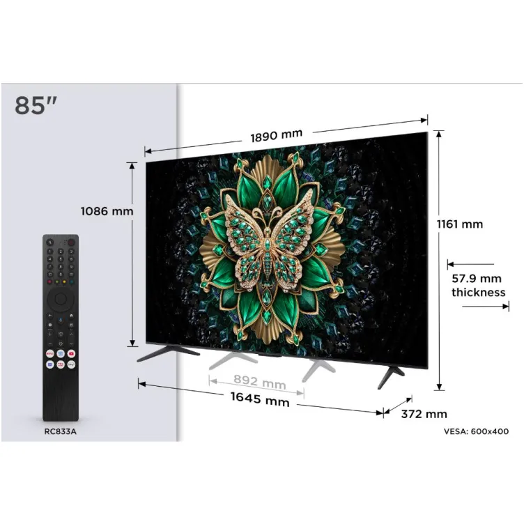 Televizor TCL 85C6K/MiniLED-QLED/85"/4K UHD/144Hz/Google TV/crna