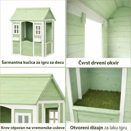 Kinder Home dečija drvena kućica za igru na otvorenom baštenska kućica za decu, zelena i bela, 107×90×144 cm ( C1101 )