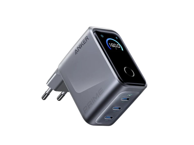 ANKER PRIME 160W GAN ZIDNI BRZI PUNJAČ, 3-PORTA (3X USB-C) SREBRNI
