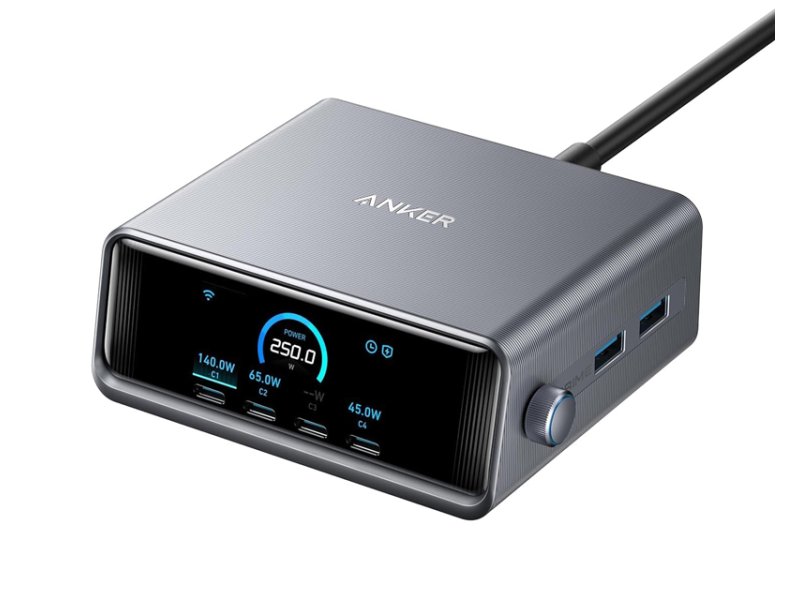 ANKER PRIME 250W GAN STONI BRZI PUNJAČ, 6-PORTOVA (4X USB-C, 2X USB-A) SREBRNI
