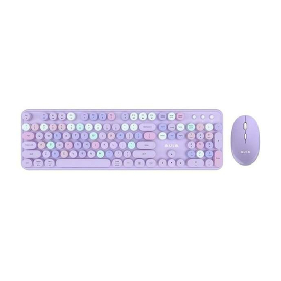 Tastatura + Miš Aula AC306, Bežični set, Membranski tasteri, Ljubičasta boja boja