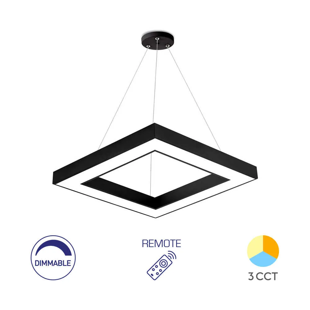 LED VISILICA KVADRATNA 45W CRNI CCT SA DALJINSKIM