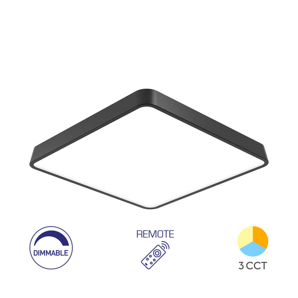 LED PLAFONJERA KVADRATNA 45W CRNI CCT SA DALJINSKIM