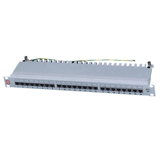 Patch panel 19"/1U sa 24 RJ-45 STP kat. 6A Fully Shielded 10GbE - 500MHz / 10GBASE-T, Krone LSA reglete (fiksni portovi), držač kablova sa uzemljenjem (Full FA-674EKS-248-C6A)