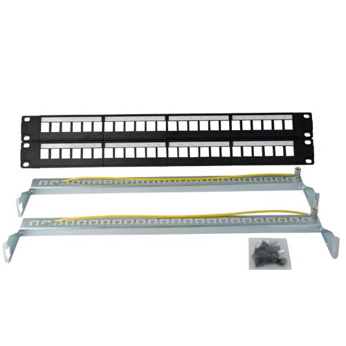 Patch panel modularni shielded 19"/2U sa 48 slotova za STP / UTP module, držač kablova sa zadnje strane i uzemljenje, Delta EC tested (Full FA-1918LBY-48-2U) – bez modula