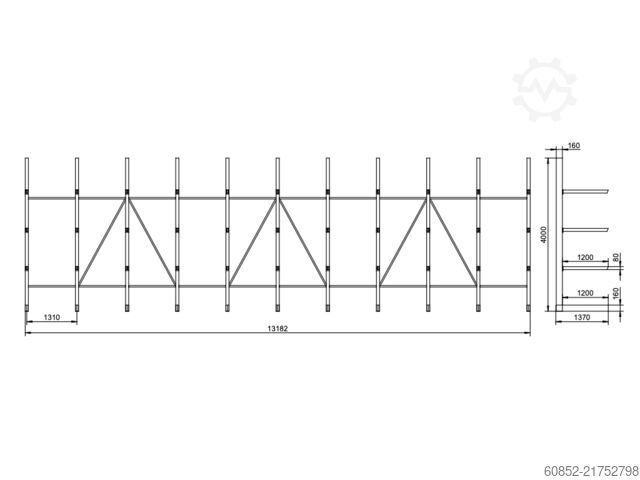 Regal za dugačku robu, konzolni regal
ca. 13,2 lfm. Kragarmregal | Höhe 4,0 m 120 cm Arme | 500 kg pro Arm Langgutrega