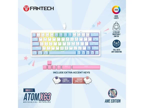 Fantech Mehanička tastatura Gaming MK611 Atom x63 AME (taro switch)