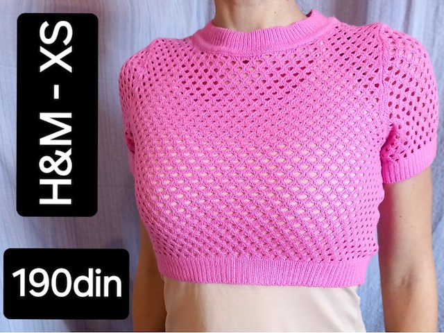 H&;M ženska pletena majica crop top roze XS/34