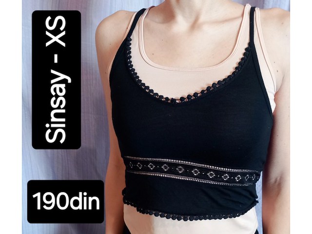 Sinsay ženska majica crop top crna XS/34