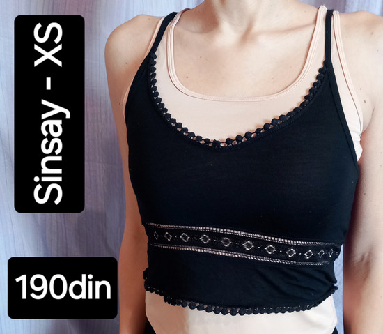 Sinsay ženska majica crop top crna XS/34