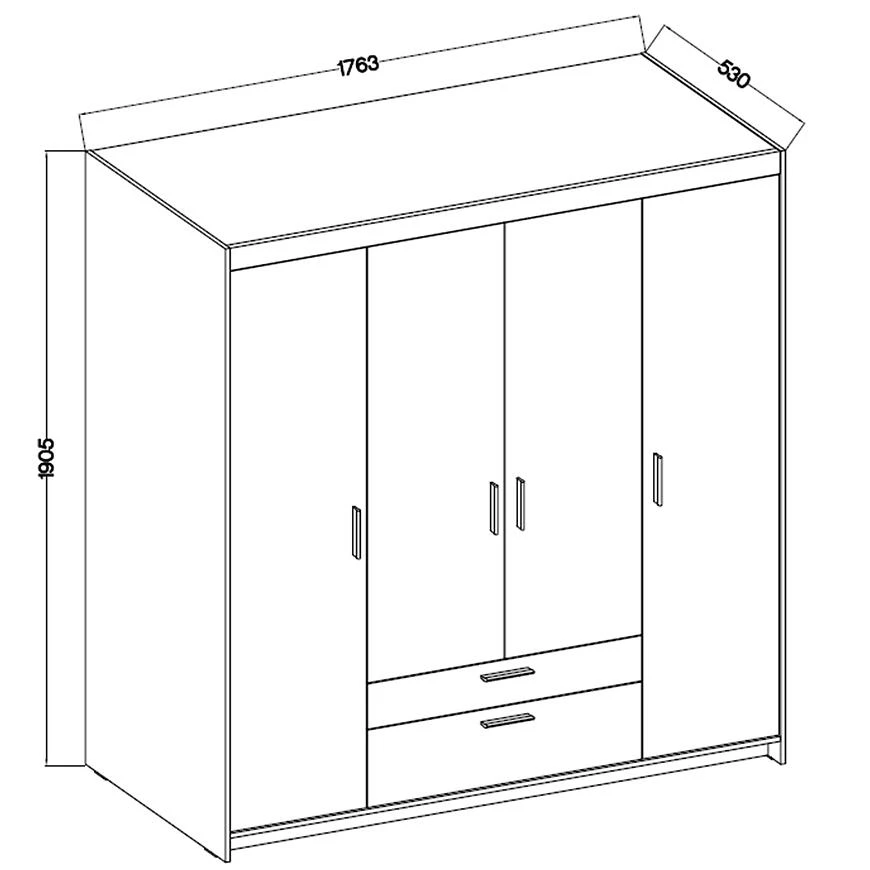 Elena garderober sa ogledalom 4D 176.3x53x190.5 hrast
