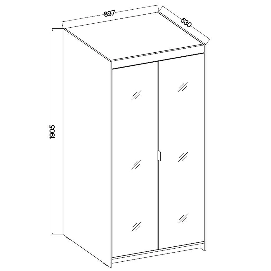 Elena garderober sa ogledalom 2D 89.7x53x190.5 hrast