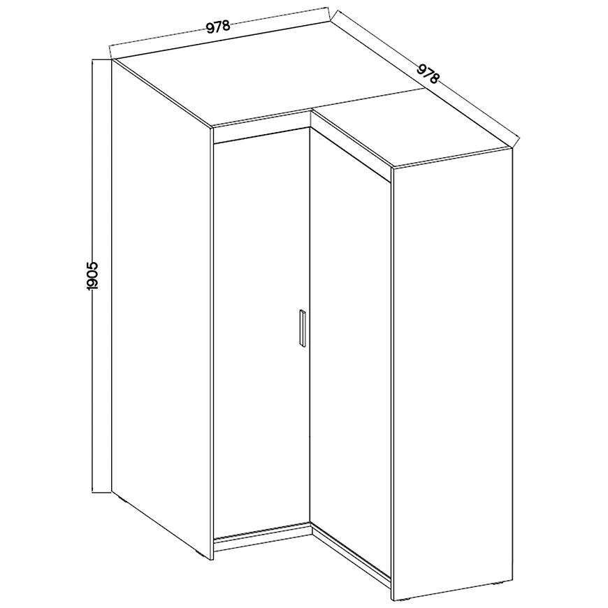 Elena kutni garderober 2D 97.8x97.8x190.5 hrast
