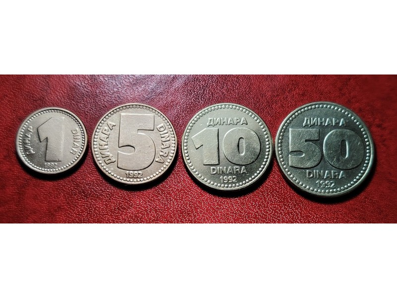 1, 5, 10 i 50 dinara 1992.