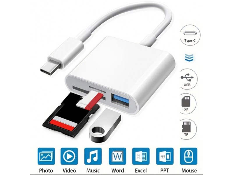 USB-C Hub Adapter 3u1 - SD - TF - USB OTG-NOVO
