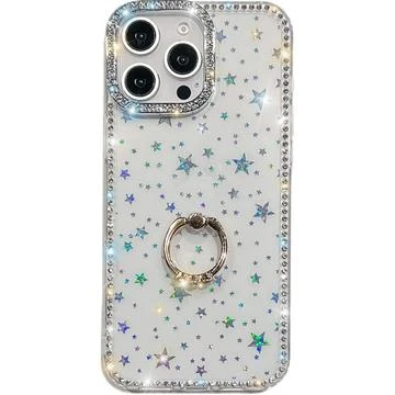 IPHONE 16 PRO MAX CRYSTALGLOW HYBRID CASE WITH RING HOLDER - STARS / TRANSPARENT