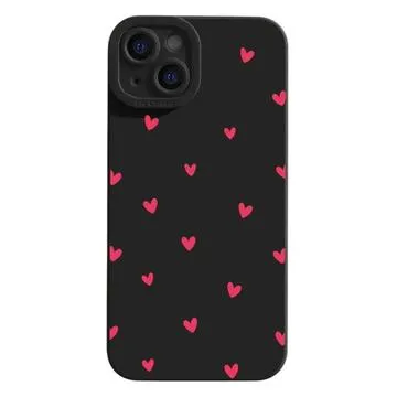 IPHONE 14 PLUS HEART PATTERN SLIM TPU CASE - BLACK / RED