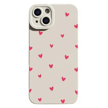 IPHONE 14 PLUS HEART PATTERN SLIM TPU CASE - WHITE / RED