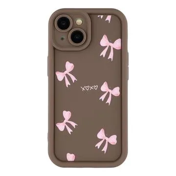 IPHONE 14 PLUS STYLISH SHOCKPROOF TPU CASE WITH RAISED EDGES - BROWN / BOW
