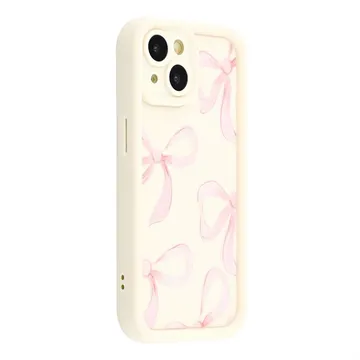 IPHONE 14 PLUS STYLISH SHOCKPROOF TPU CASE WITH RAISED EDGES - WHITE / BIG BOW