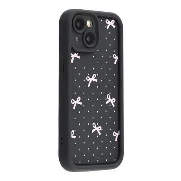 IPHONE 14 PLUS STYLISH SHOCKPROOF TPU CASE WITH RAISED EDGES - BLACK / POLKA DOT BOW