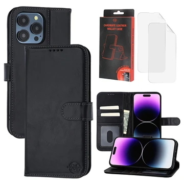 IPHONE 14 PRO MYTPHONE CARDMATE LEATHER WALLET CASE - BLACK
