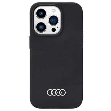 IPHONE 14 PRO MAX AUDI METAL LOGO SILIKONSKA MASKA - CRNA