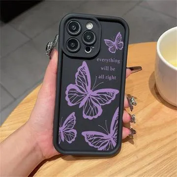 IPHONE 14 PRO MAX BUTTERFLY PRINT TPU CASE - PURPLE / BLACK