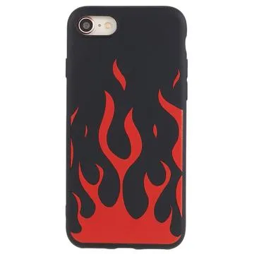 IPHONE 7/8/SE (2020)/SE (2022) SILICONE CASE WITH FLAMES - BLACK