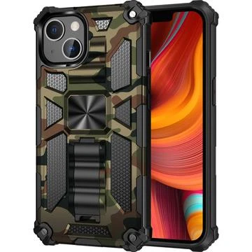 IPHONE 13 CAMOUFLAGE DESIGN HYBRID CASE WITH KICKSTAND - ARMY GREEN
