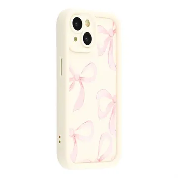 IPHONE 13 STYLISH SHOCKPROOF TPU CASE WITH RAISED EDGES - WHITE / BIG BOW