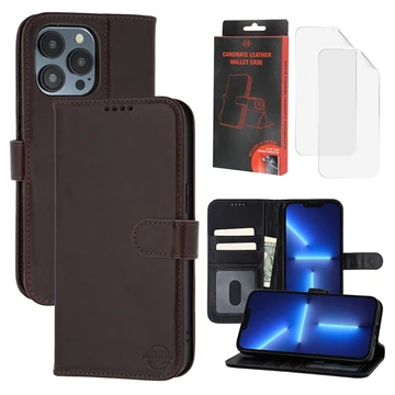 IPHONE 13 PRO MYTPHONE CARDMATE LEATHER WALLET CASE - DARK BROWN