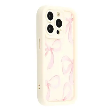 IPHONE 13 PRO STYLISH SHOCKPROOF TPU CASE WITH RAISED EDGES - WHITE / BIG BOW