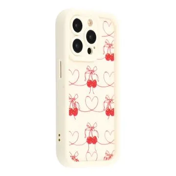 IPHONE 12 PRO MAX STYLISH SHOCKPROOF TPU CASE WITH RAISED EDGES - WHITE / BOW-TIED CHERRIES