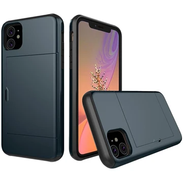 IPHONE 11 HIBRIDNA MASKA SA KLIZNIM SLOTOM ZA KARTICU - TAMNOPLAVA