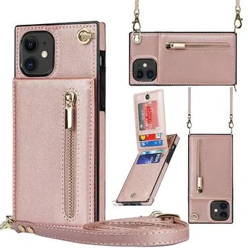 IPHONE 11 HYBRID CASE WITH WALLET AND LANYARD - PINK