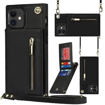 IPHONE 11 HYBRID CASE WITH WALLET AND LANYARD - BLACK